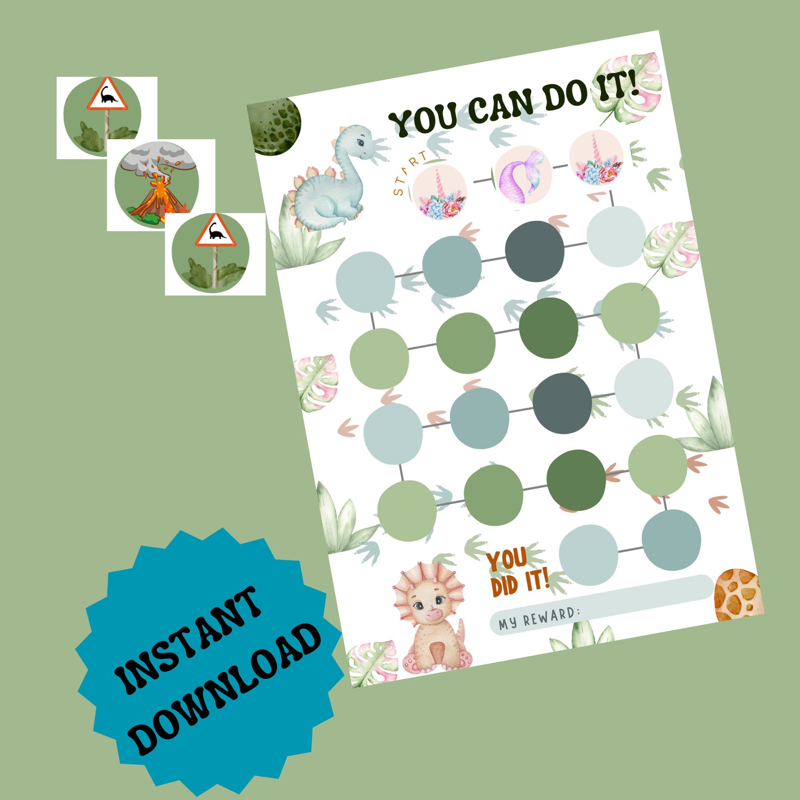 Printable Dinosaur Reward Chart and Stickers, INSTANT DOWNLOAD ...