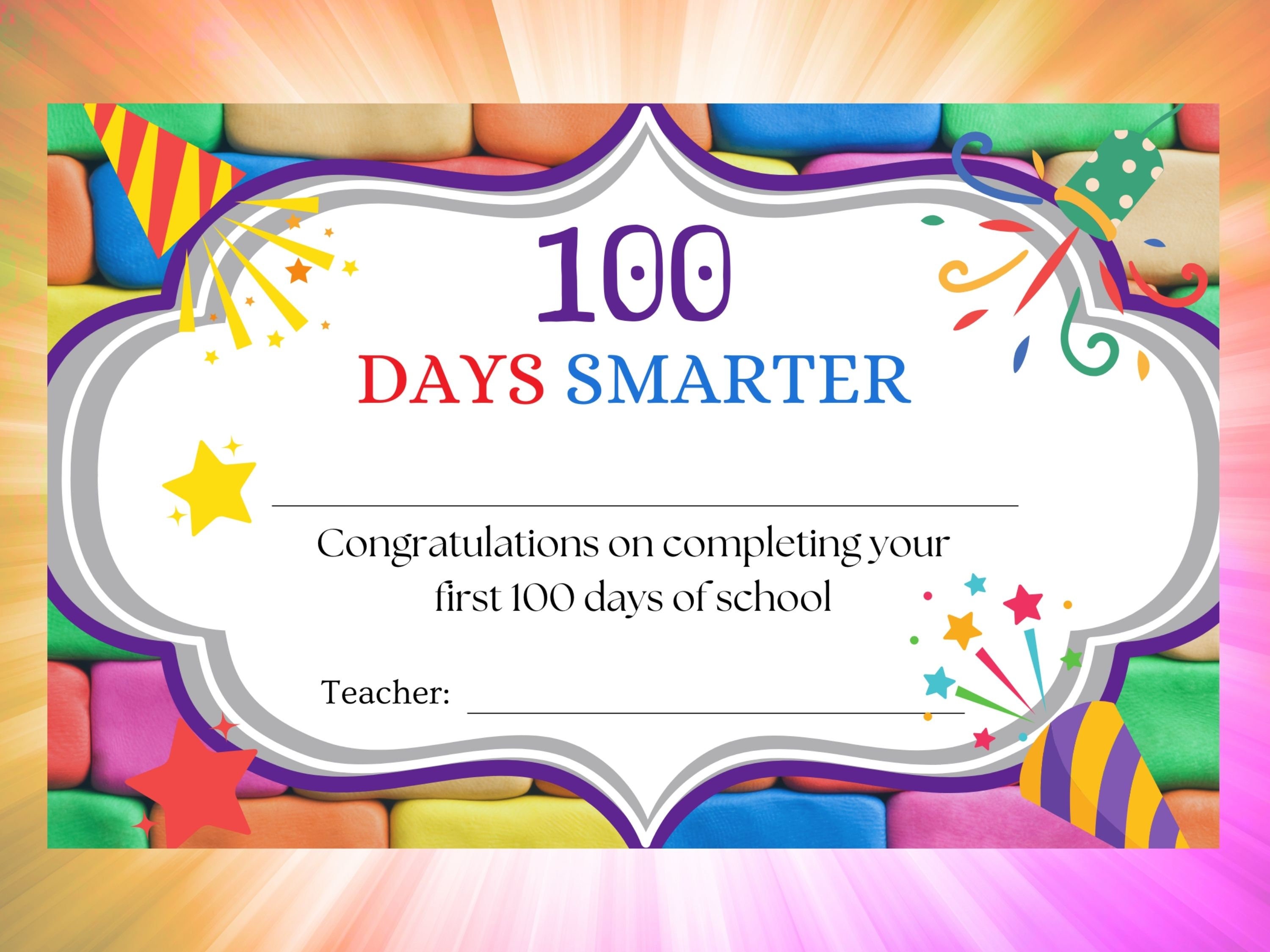 100th Day of School Certificate | Printable | Preschool | INSTANT ...
