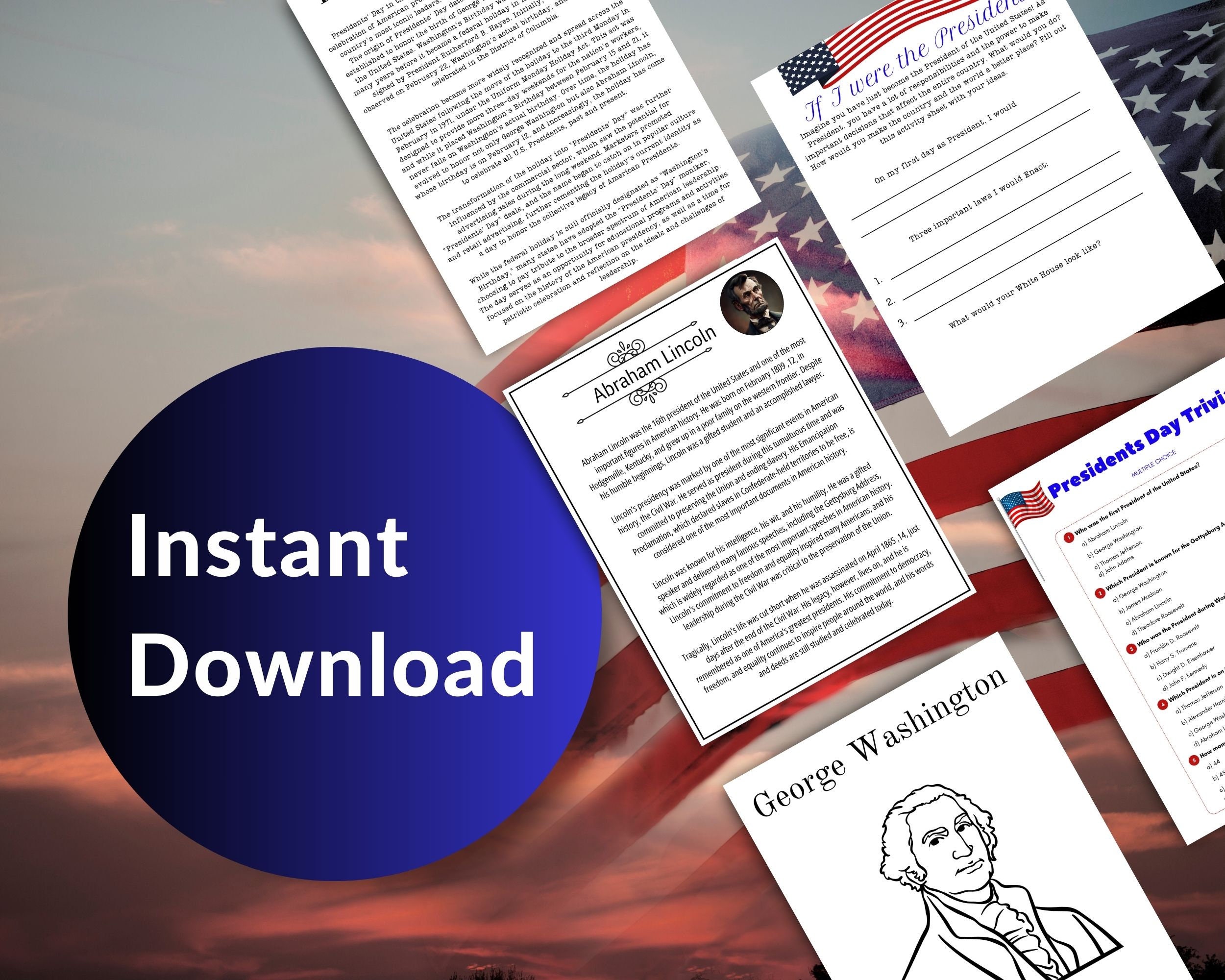 Presidents Day Unit Study: Printable Activities & Worksheets (digital ...