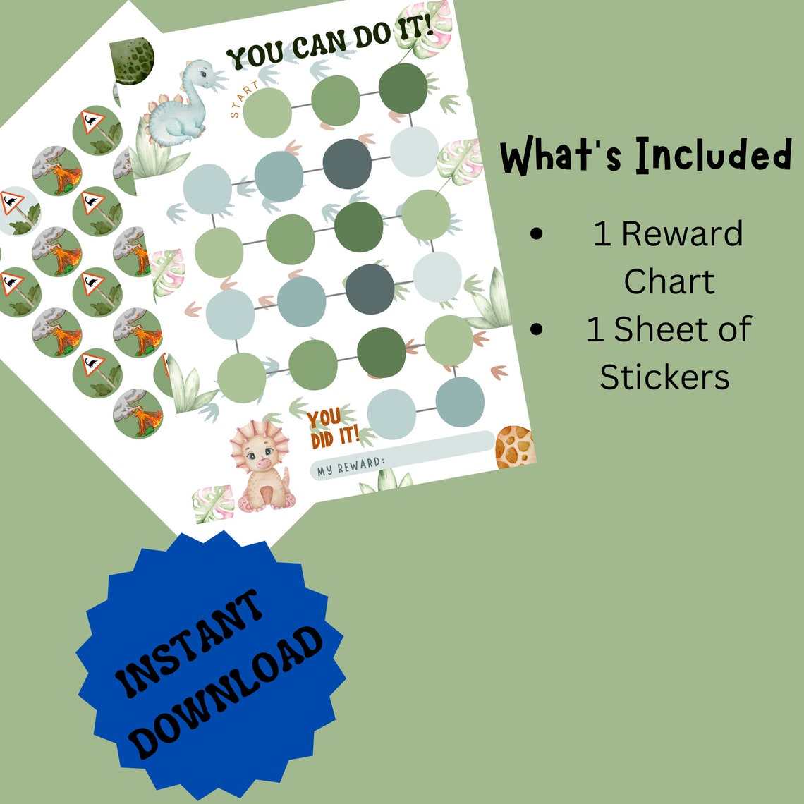Printable Dinosaur Reward Chart and Stickers, INSTANT DOWNLOAD ...