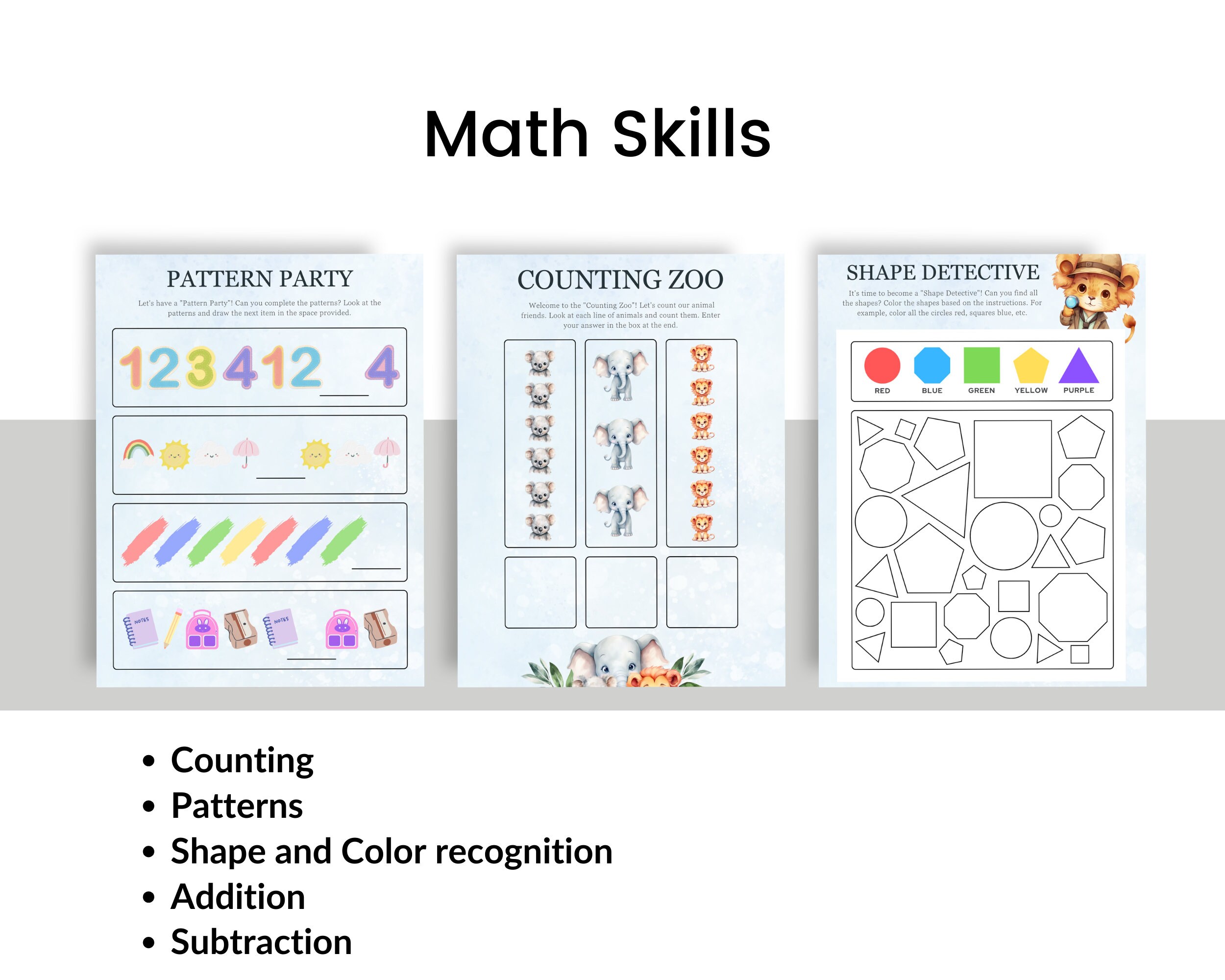 Pre-k Math Skills Instant Download Zoo Pals - Etsy