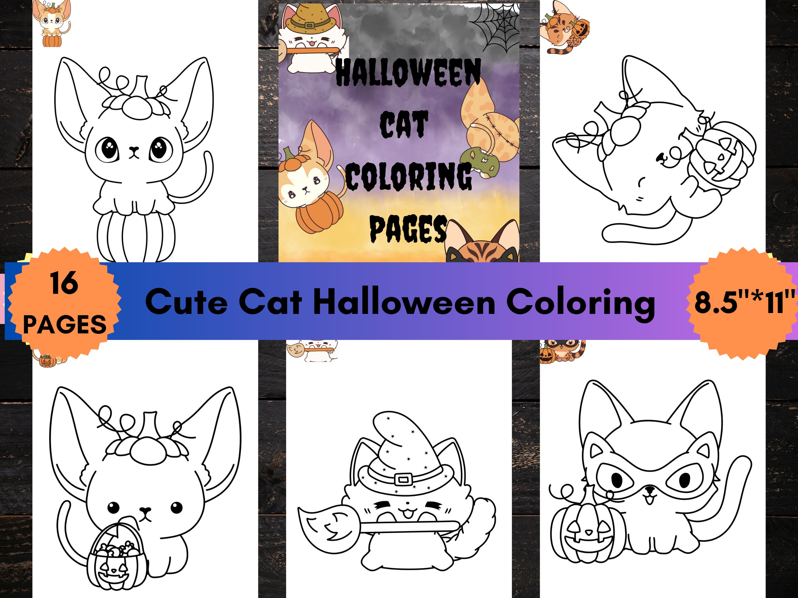 Cute Cat Halloween Coloring Pages INSTANT DOWNLOAD - Etsy