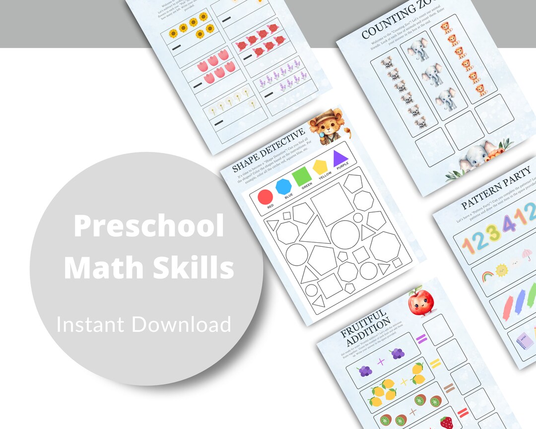 Pre-k Math Skills, Instant Download, Zoo Pals - Etsy