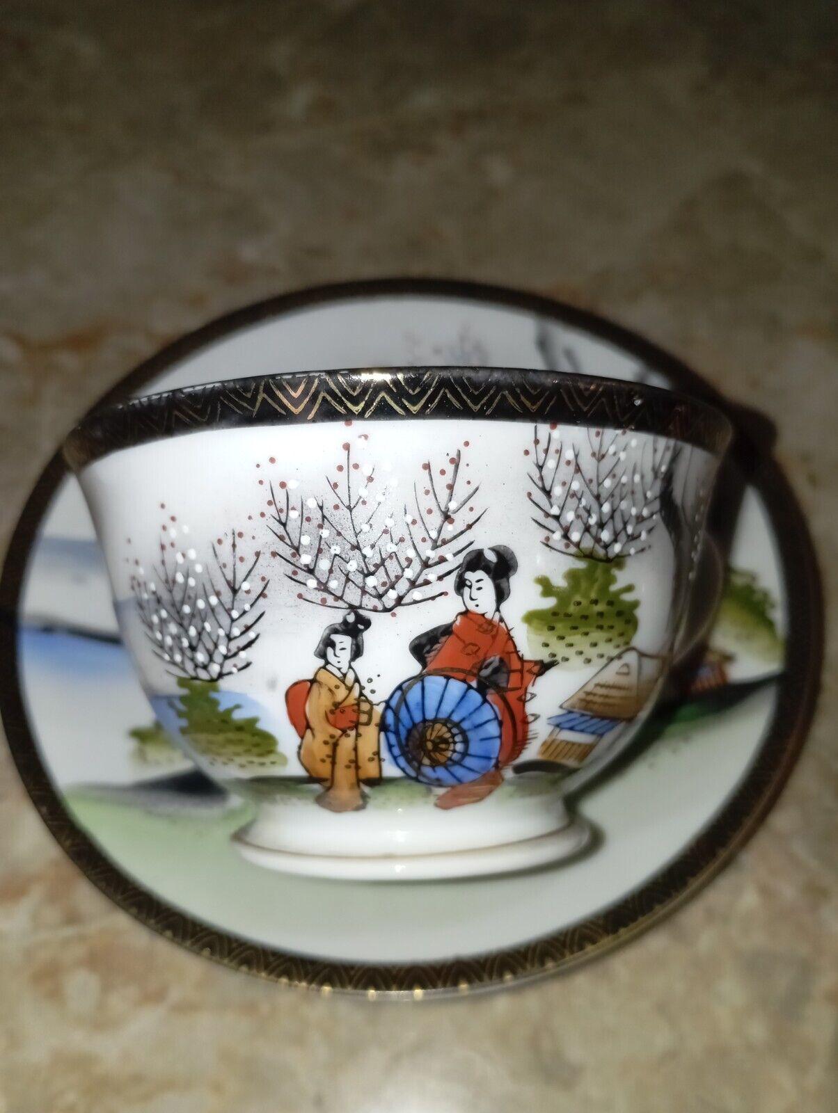 Vintage Japanese Kutani Geisha Hand Painted Porcelain Coffee Tea Cup ...