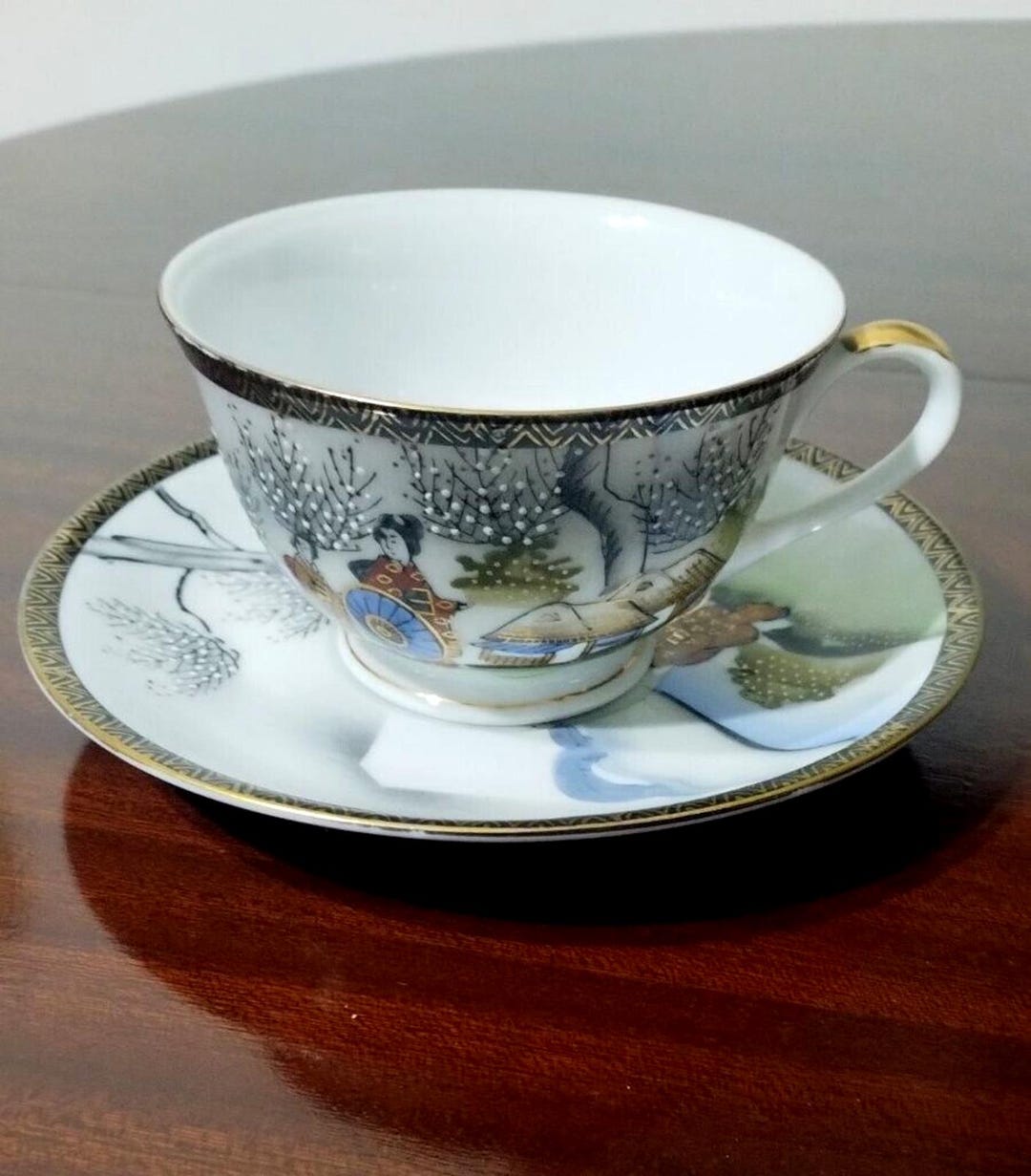 Vintage Japanese Kutani Geisha Hand Painted Porcelain Coffee Tea Cup ...