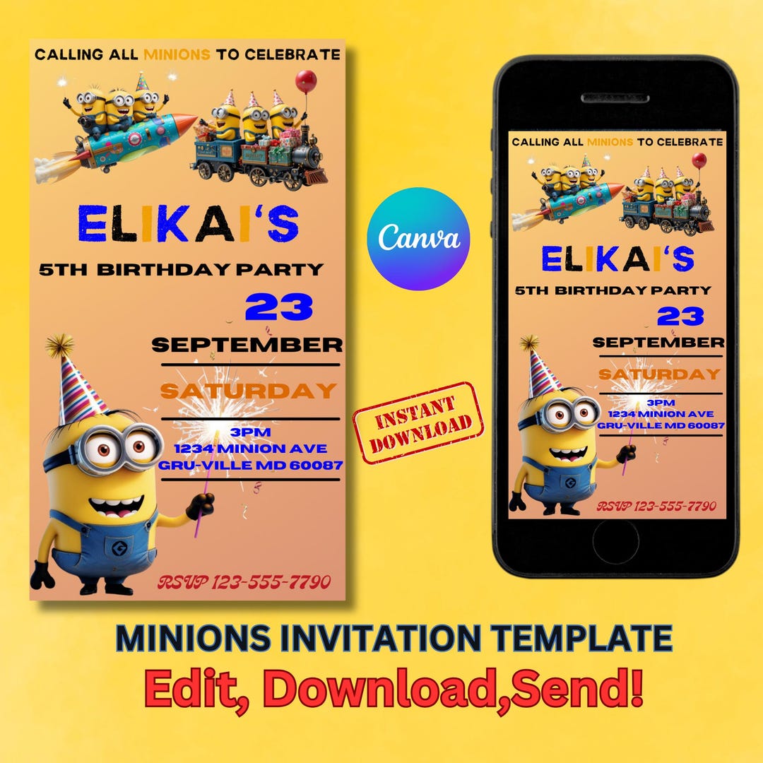 Minion Invitation Template, Kid Birthday Party Invite, Customizable ...