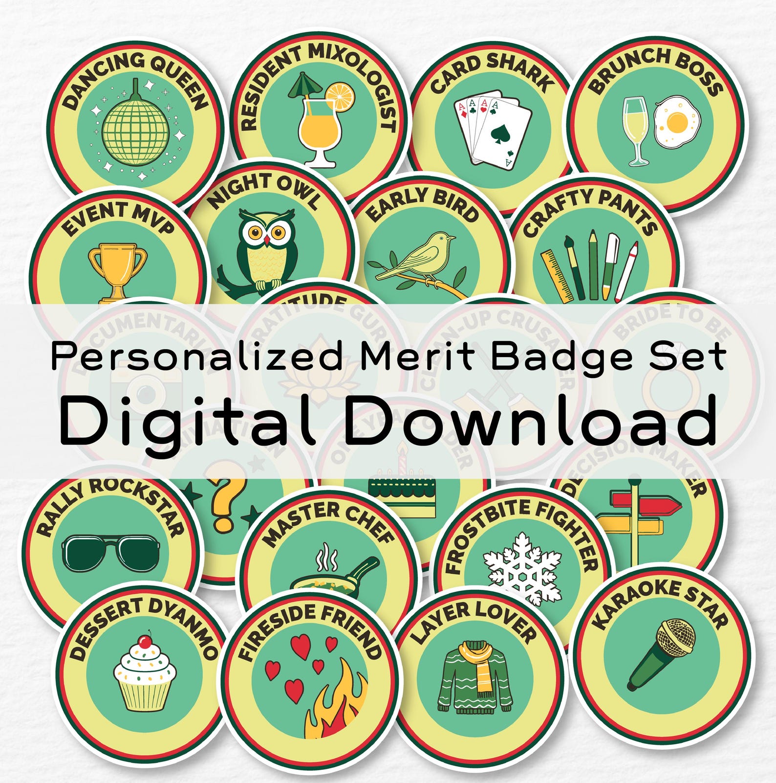 Personalized Merit Badge Stickers: Camping & Vacation Badges (digital ...