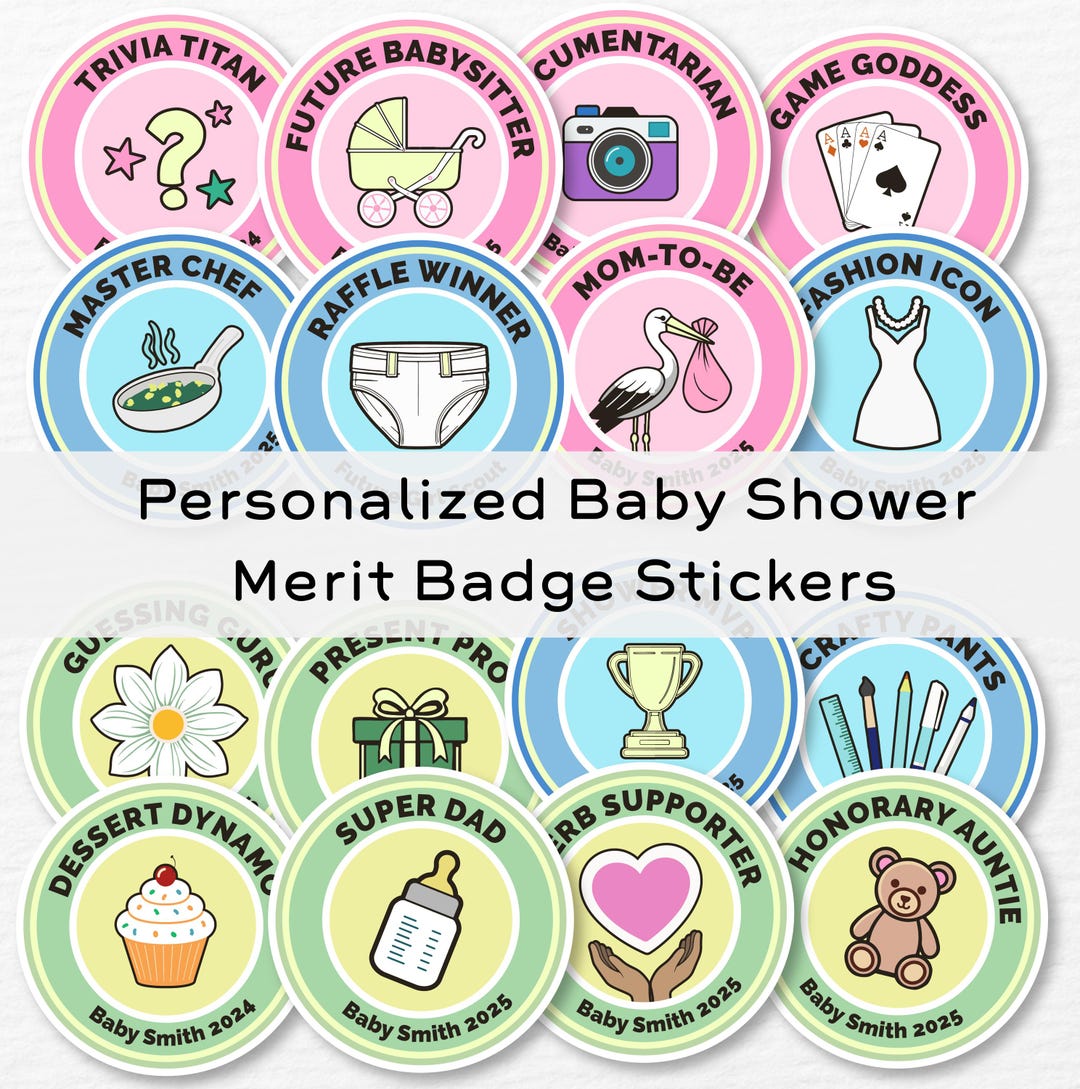 Personalized Baby Shower Merit Badge Stickers, Party Favors - Etsy