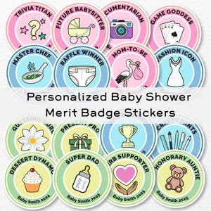 Personalized Baby Shower Merit Badge Stickers / Fun Party Favors / Baby ...