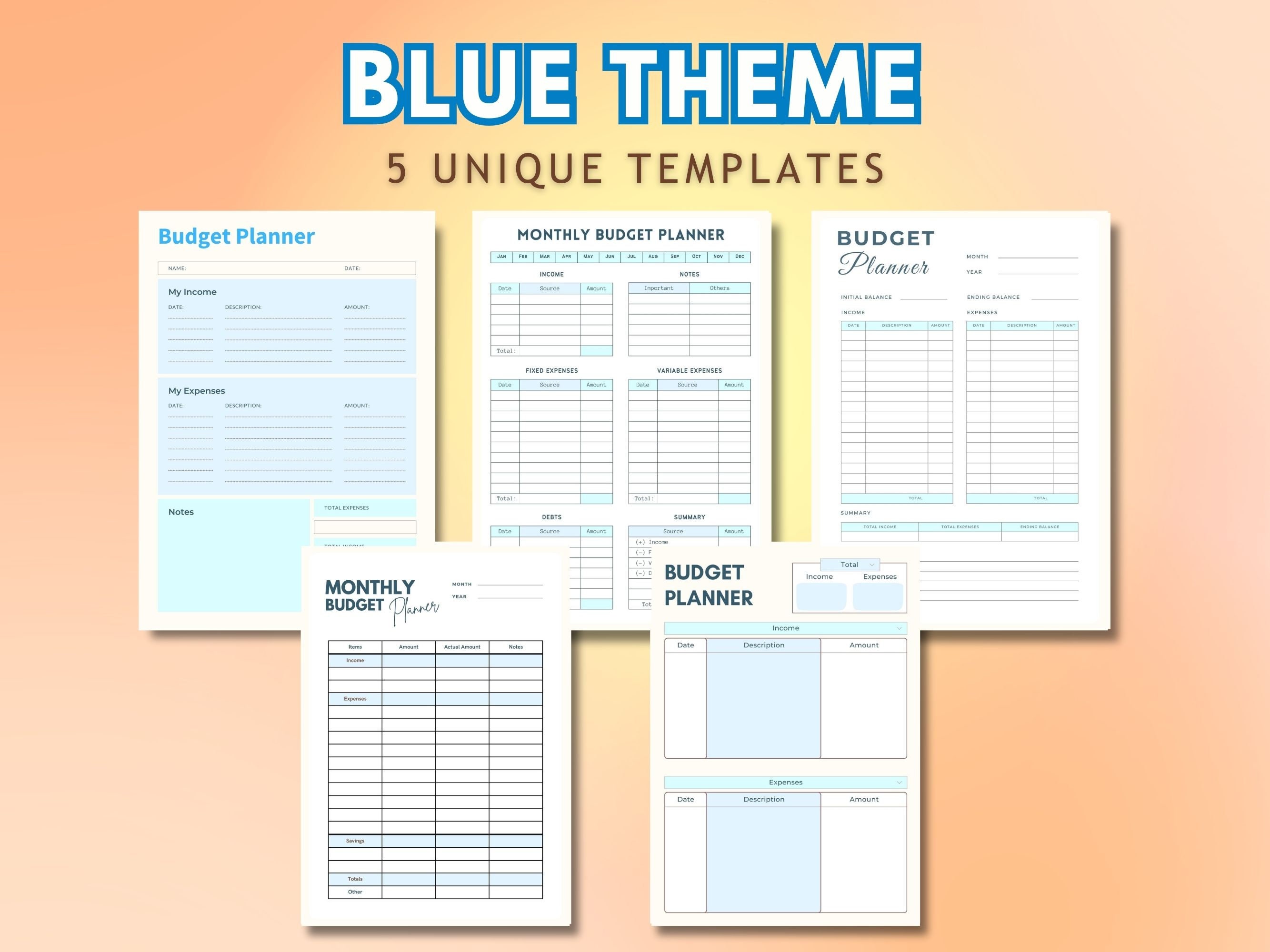 Monthly Budget Planner With Pink, Yellow, Blue, Green Theme, Printable ...