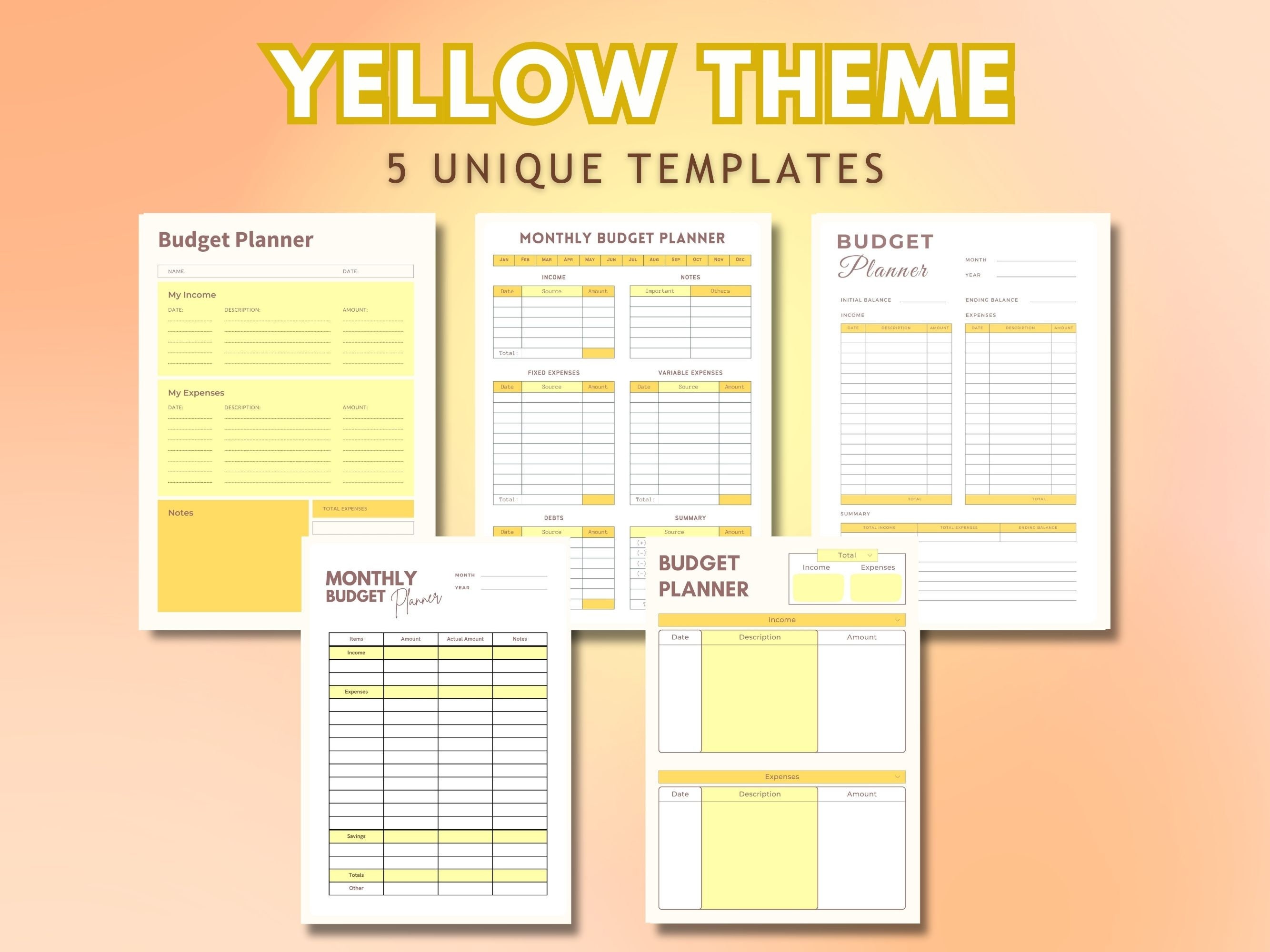 Monthly Budget Planner With Pink, Yellow, Blue, Green Theme, Printable ...