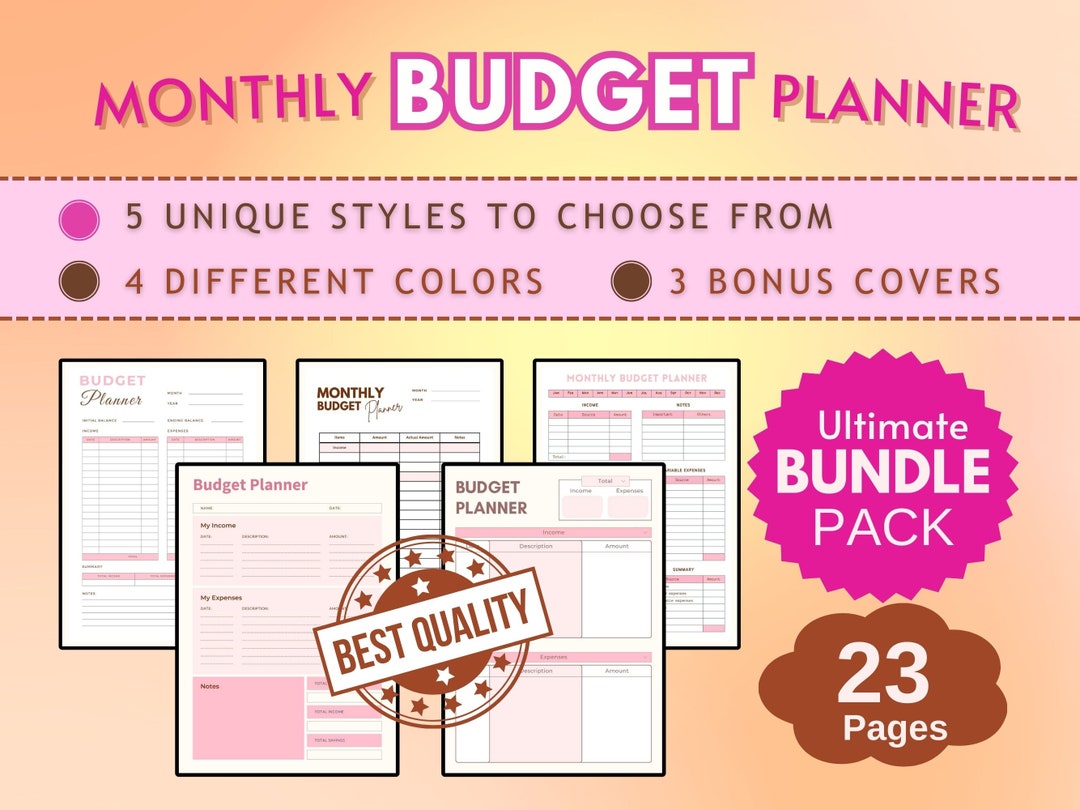 Monthly Budget Planner With Pink, Yellow, Blue, Green Theme, Printable ...
