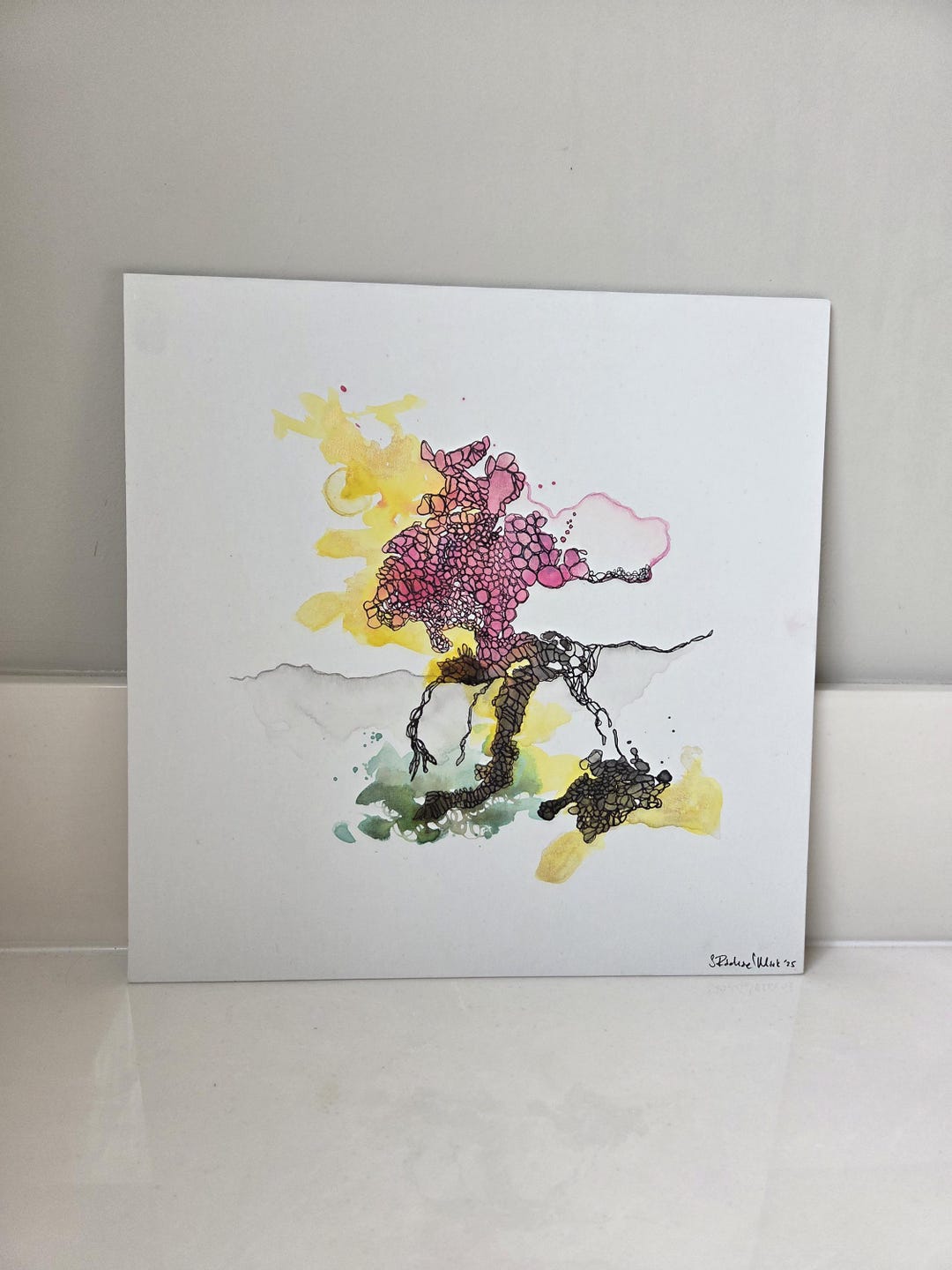 Original Abstract Line & Wash Painting – Iridescent Ink and Watercolor ...