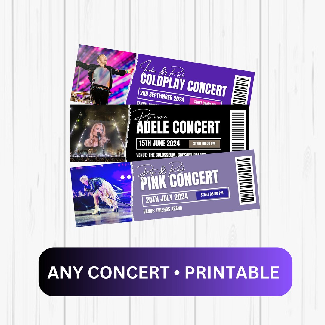 Editable Concert Ticket, Custom Concert Ticket, Tour Ticket Gift ...