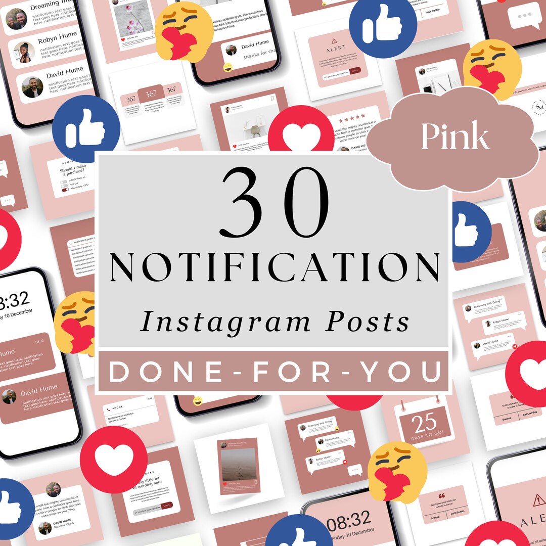 Pink Notification Instagram Posts - Social Media Templates - 30 Done ...