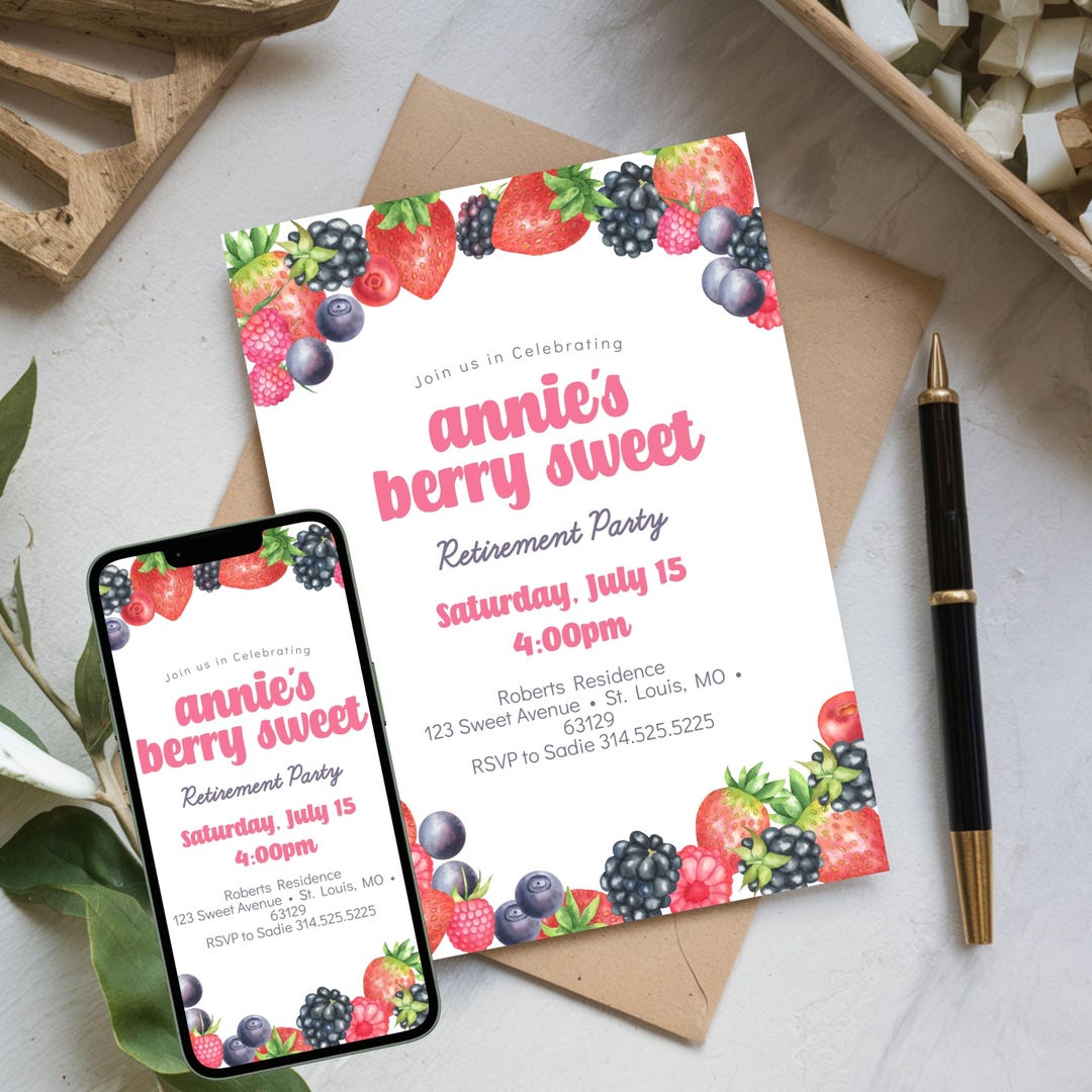 Berry Sweet Retirement Party Invitation | Strawberry Theme | Digital ...