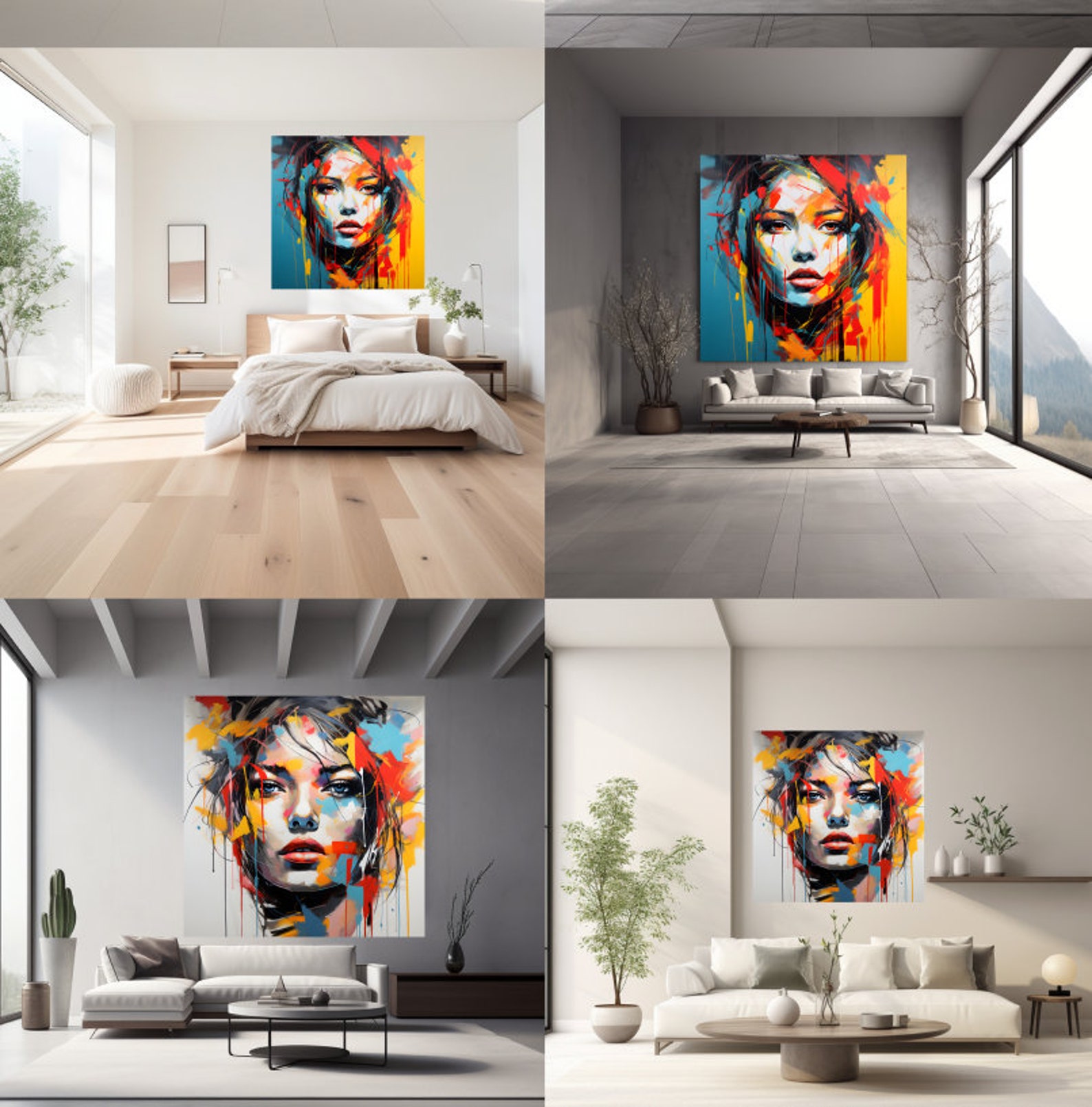 Woman Abstract Graffiti Painting Street Pop Modern-colorful Street Art ...
