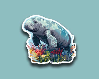 Manatee Sea Cow Underwater, Manatee Lover, Vinyl Decal Sticker Sizes 2 ...