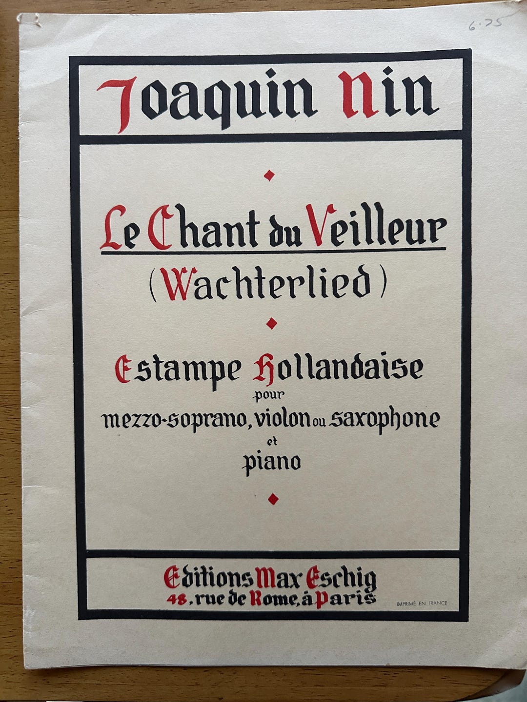 Joaquin Nin Sheet Music Le Chant Du Veilleur wachterlied - Etsy