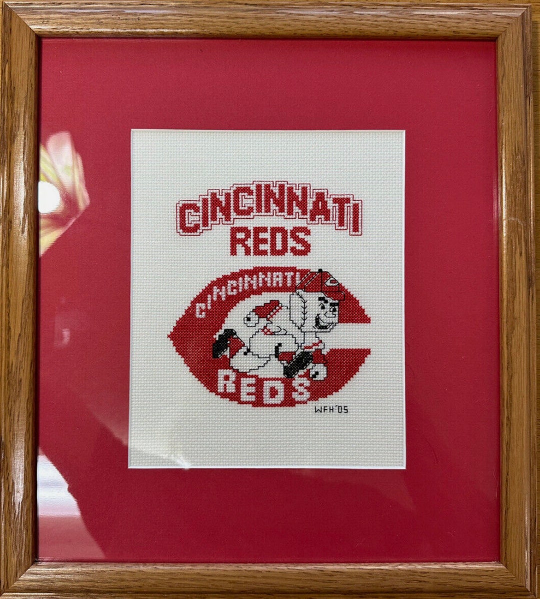 Vintage Cincinnati Reds Cross Stitch Needlepoint MLB Baseball Picture ...