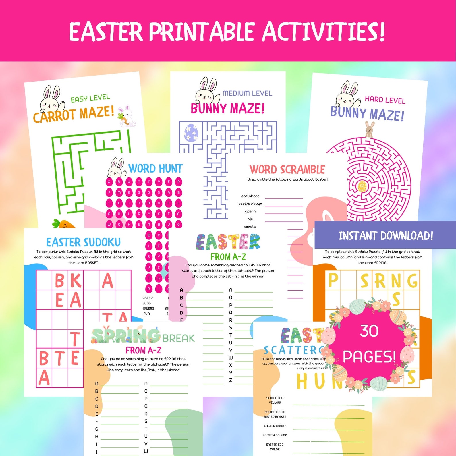 30 Printable Easter Activity Bundle Mazes, Games, Easter Sudoku ...