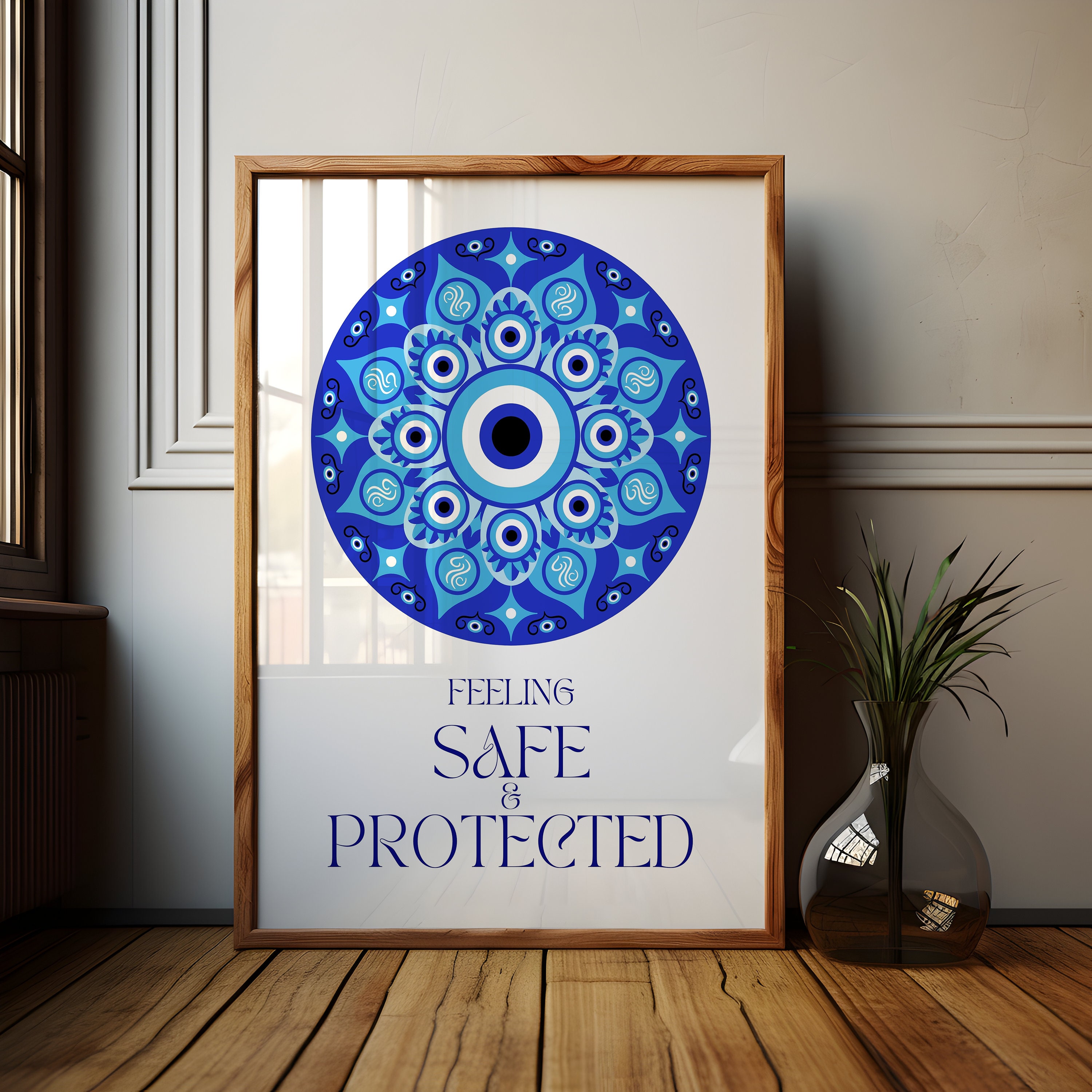 Feeling Safe and Protected Poster Printable Nazar Evil Eye Symbol, Blue ...