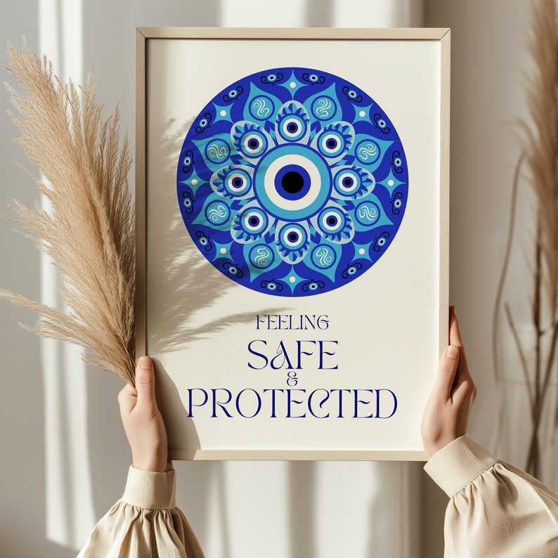 Feeling Safe and Protected Poster Printable Nazar Evil Eye Symbol, Blue ...