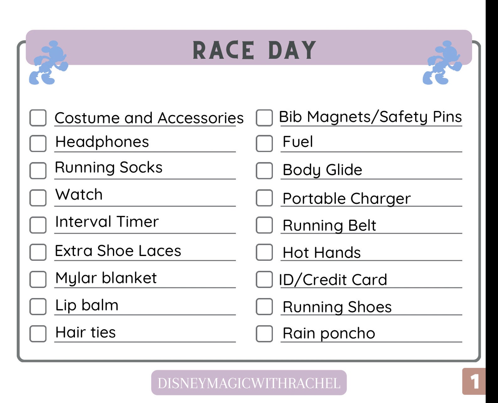Rundisney Packing Checklist - Etsy