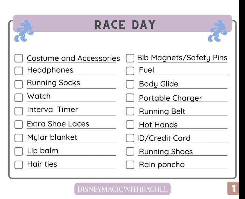 Rundisney Packing Checklist - Etsy