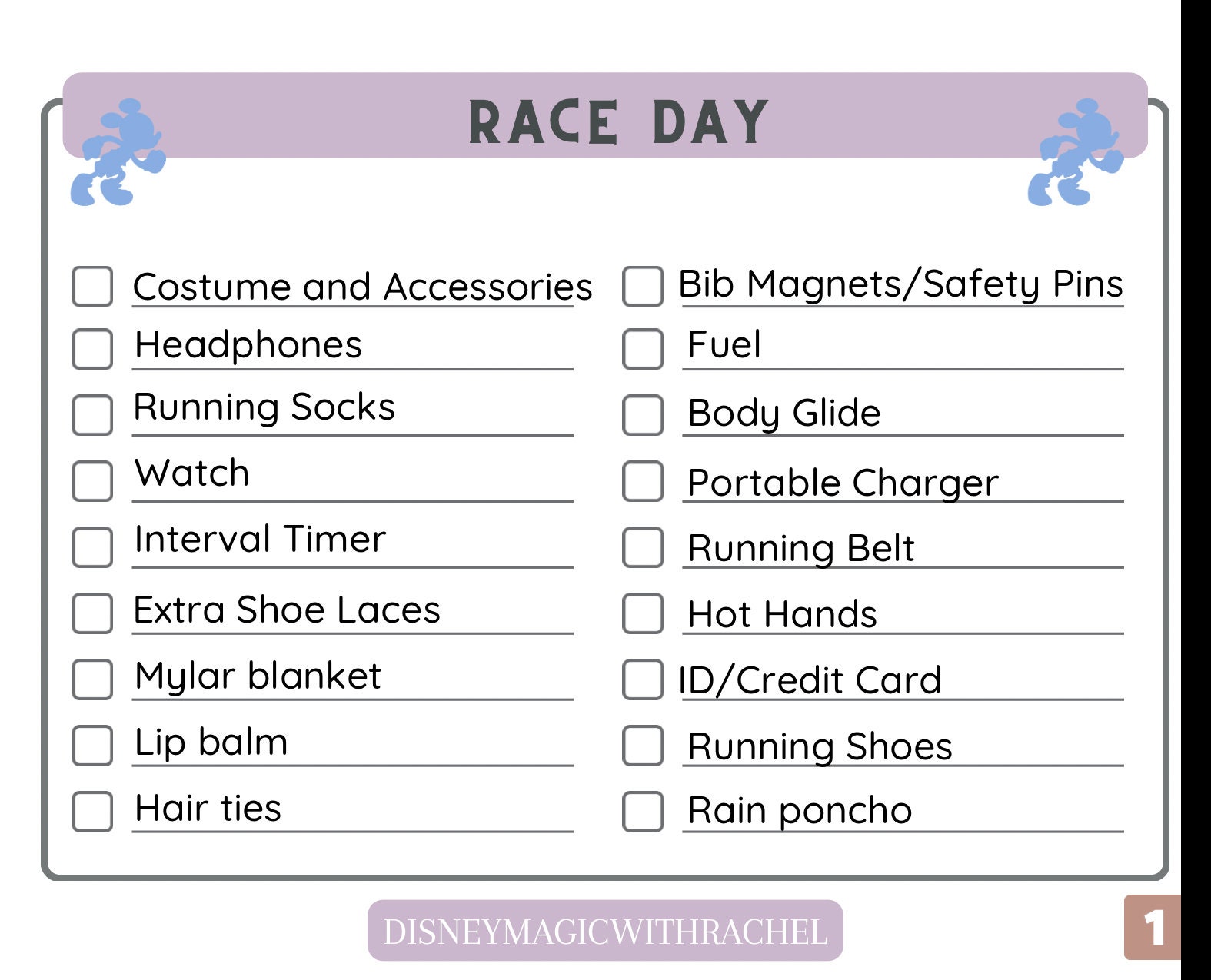 Rundisney Packing Checklist - Etsy