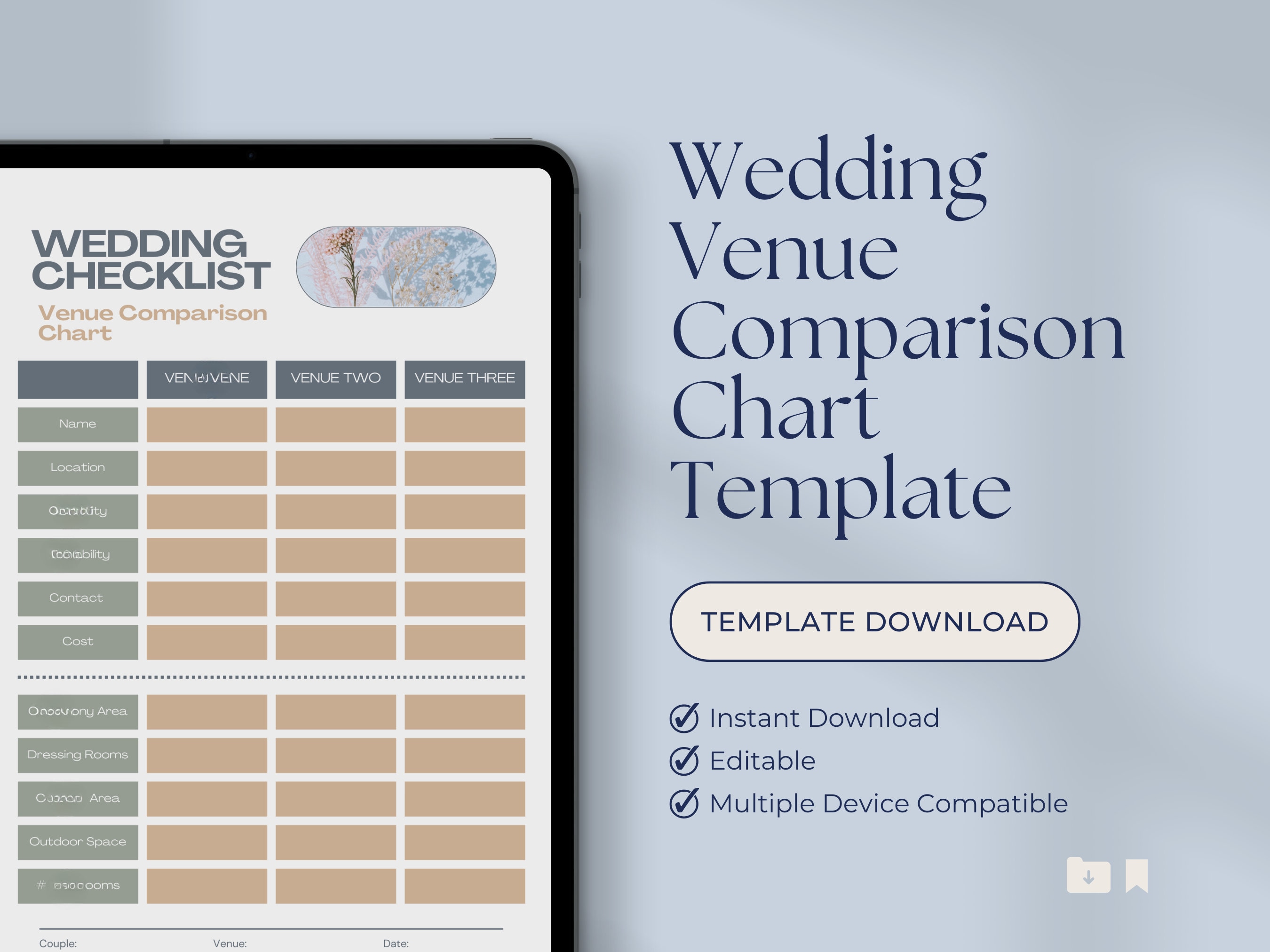 Mid Century Boho Wedding Venue Comparison Chart - Etsy