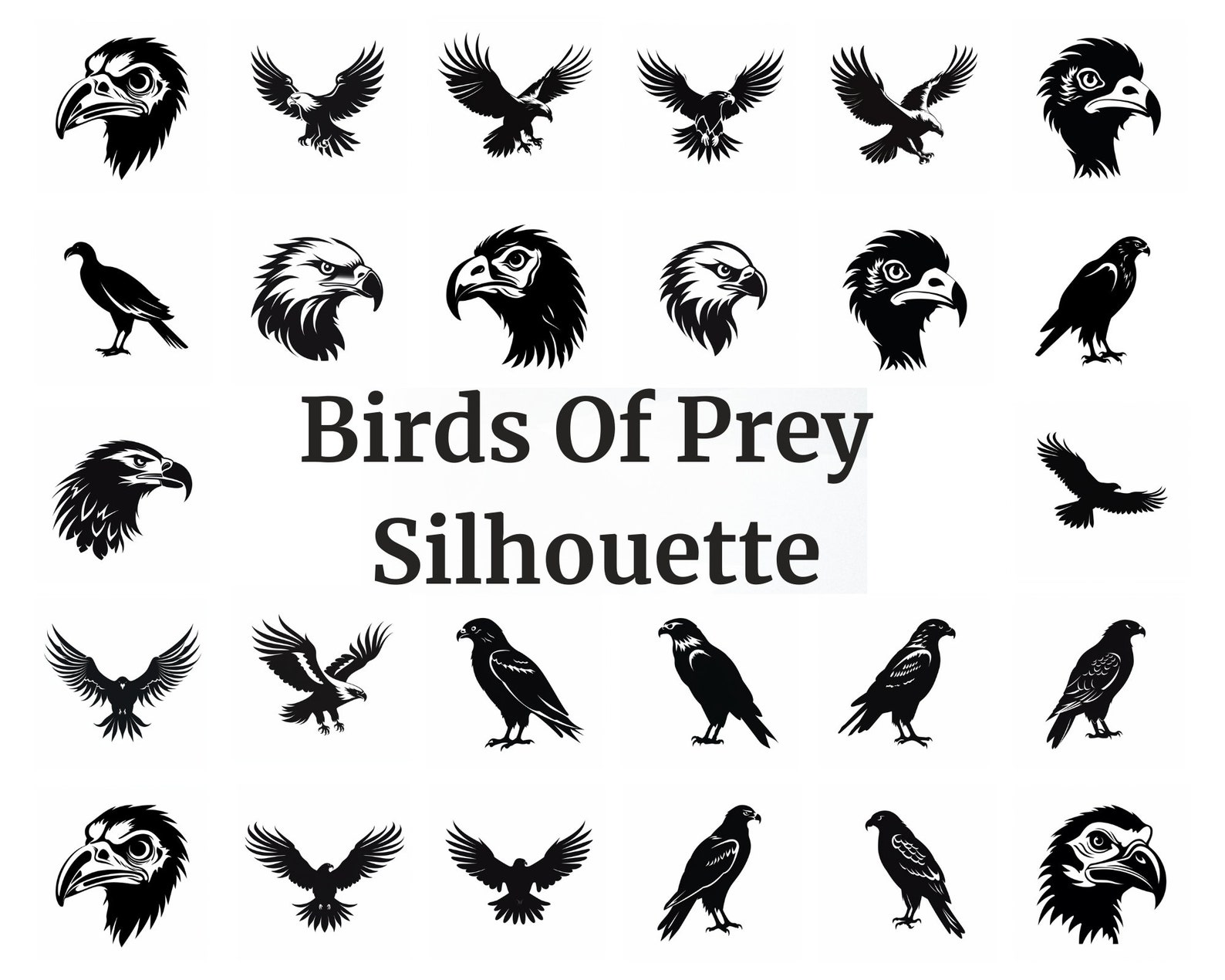 Birds of Prey Silhouette Bundle, 210 Svg/png/eps/dxf, Downloadable Bird ...