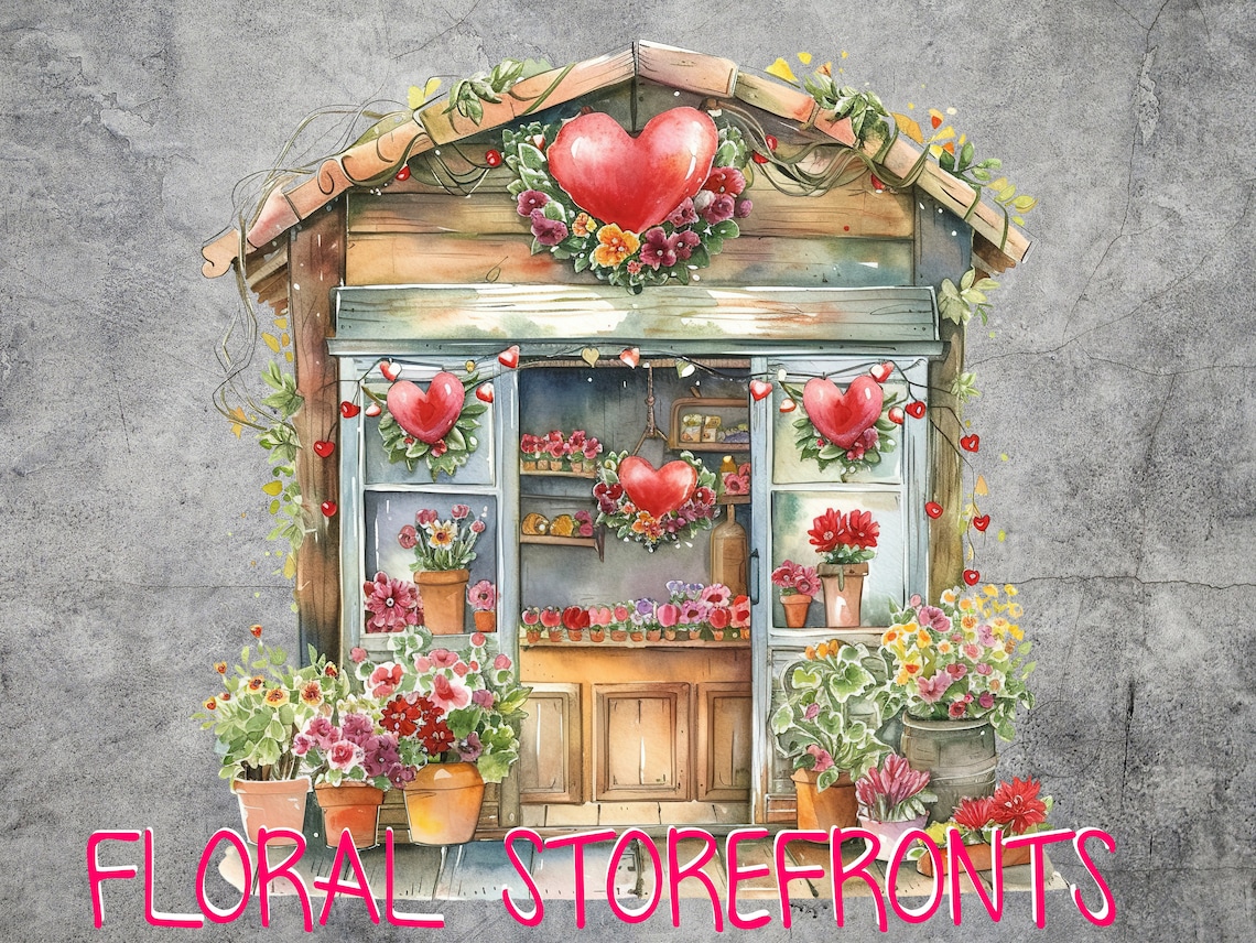 Floral Storefronts Watercolor Clipart Bundle, 170 Jpg Png Storefront ...