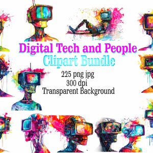 Digital Tech and People Clipart Bundle, Vibrant Neon Figures Bundle ...