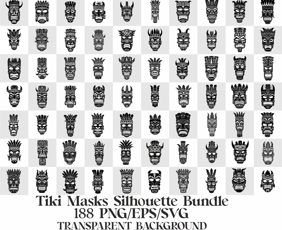 Amazing Tiki Mask Silhouette Bundle, Magic Tiki Mask Silhouettes ...