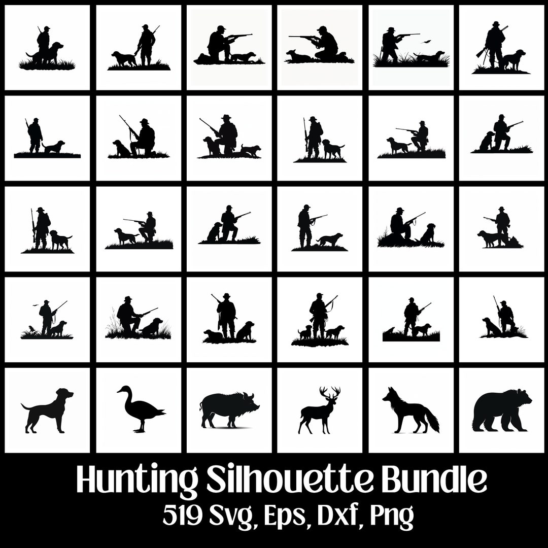 Hunting Svg Bundle, Hunter, Dog, Weapons, Wild Animals, Hunting Clipart ...