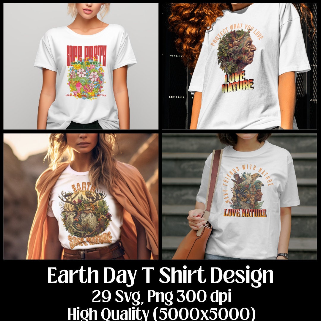 T Shirt Svg Earth Day Design Bundle, Green Earth Slogans, Save the ...