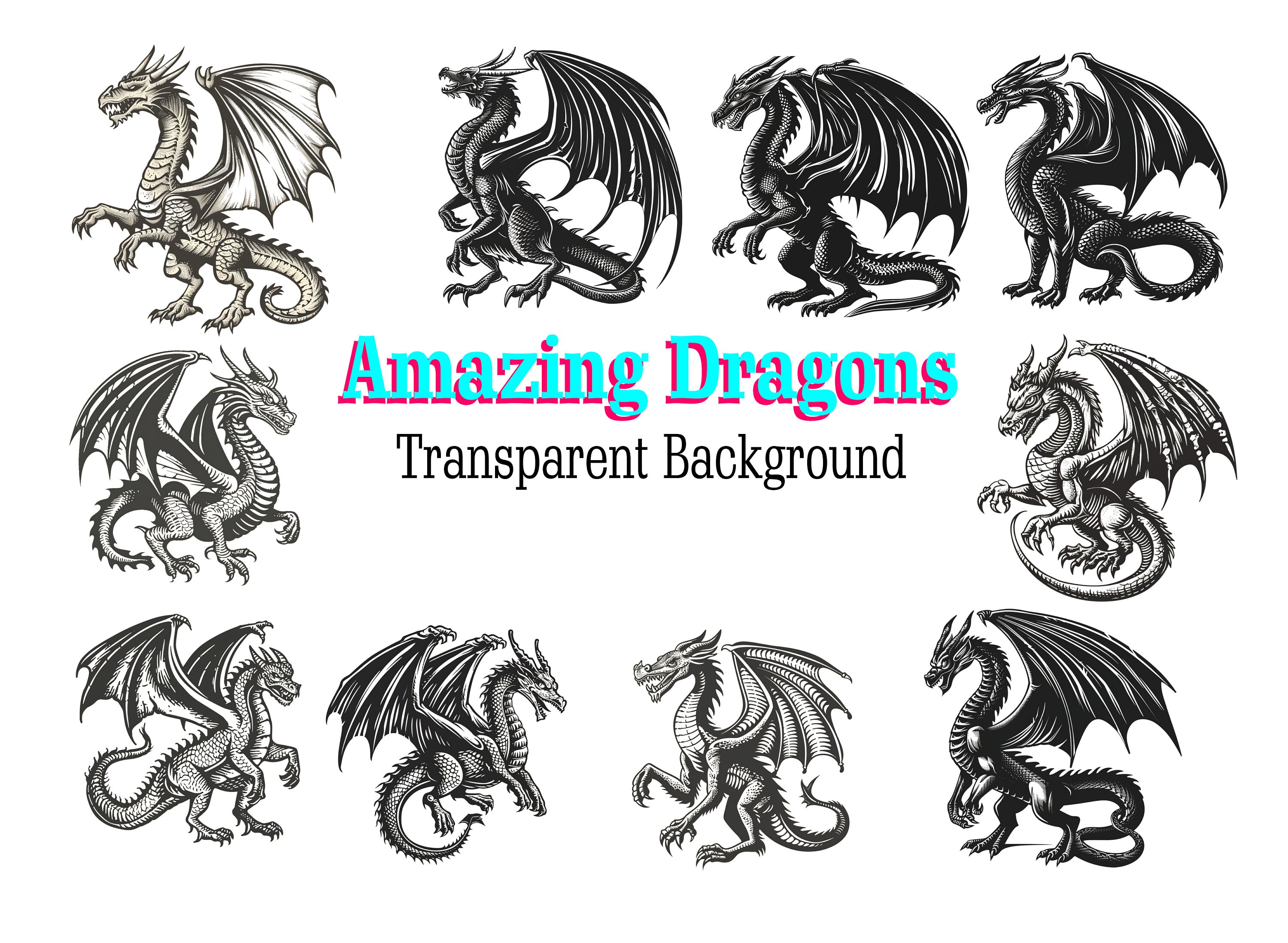 Dragon Svg Bundle, Dragon Silhouette Cricut, Cute Dragon, Retro Dragon ...