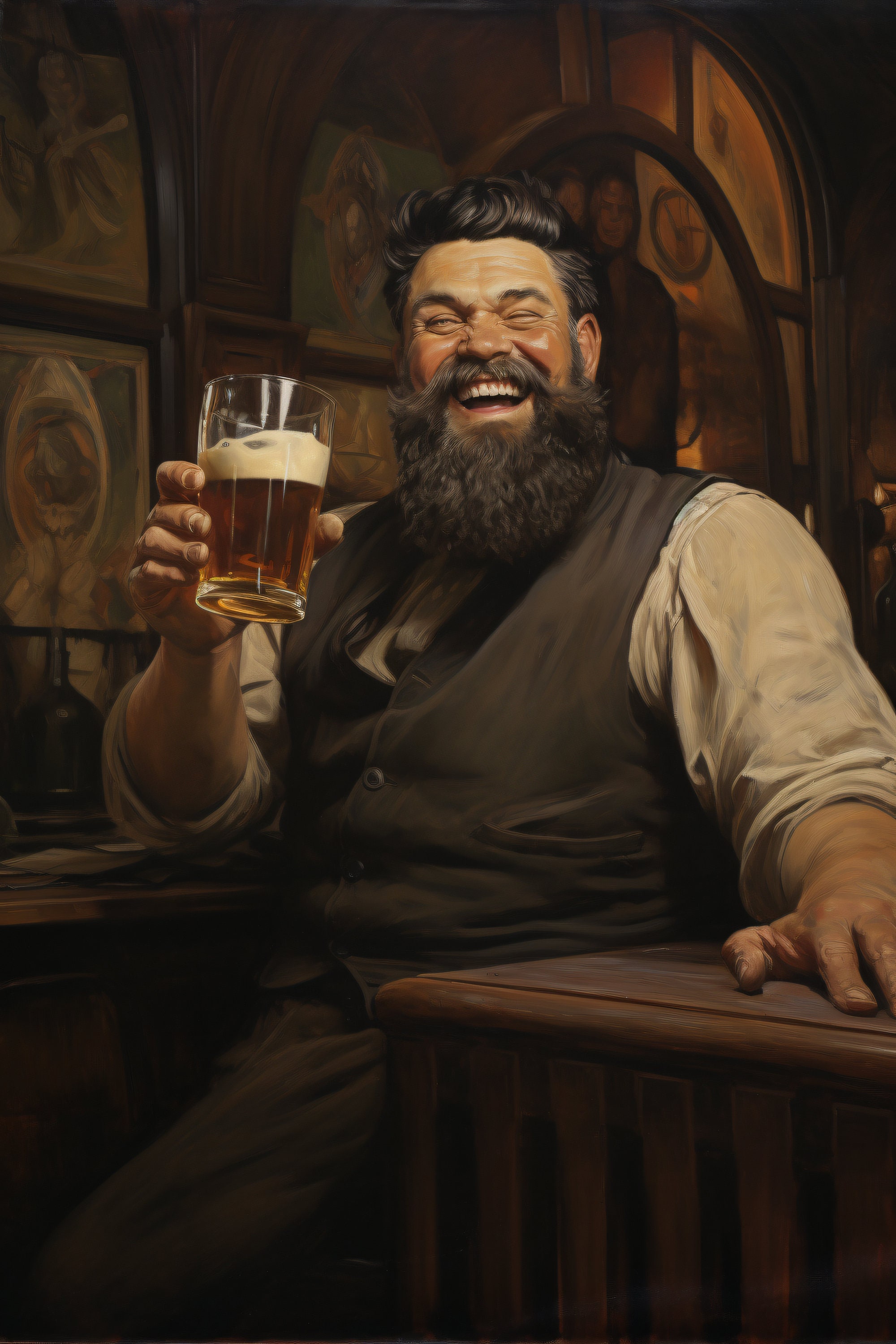 Vibrant Samoan Professors Bar Scene, Cheerful Oil Painting Poster ...