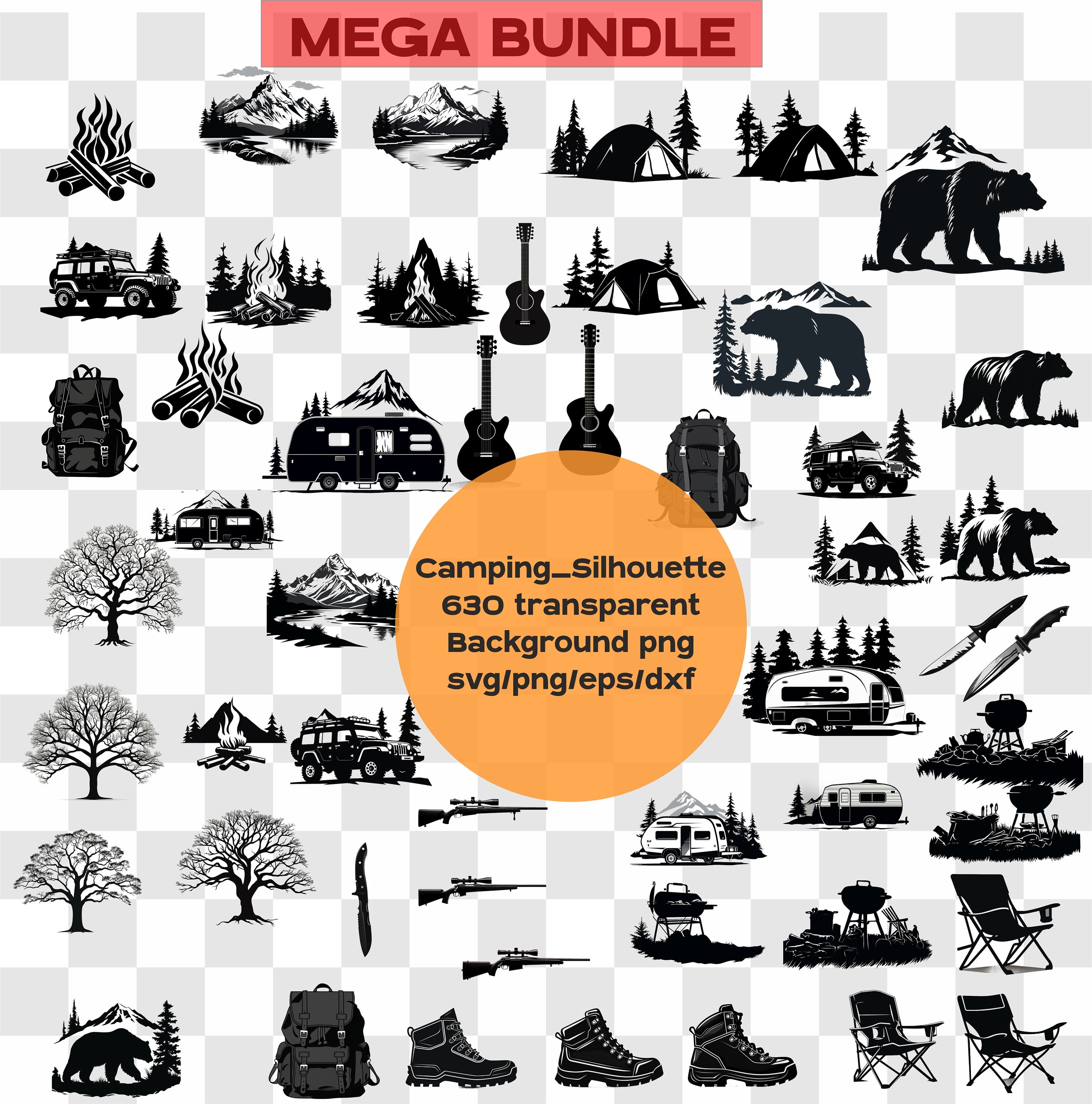 Camping Silhouette Mega Bundle - 630 Svg/png/eps/dxf Designs for ...