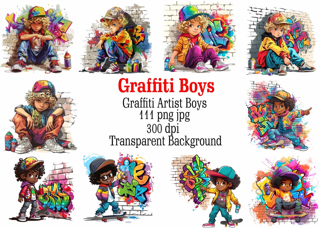 Graffiti, Graffiti Clipart, Colorful Graffiti Boys Clipart Bundle ...