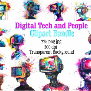Digital Tech and People Clipart Bundle, Vibrant Neon Figures Bundle ...