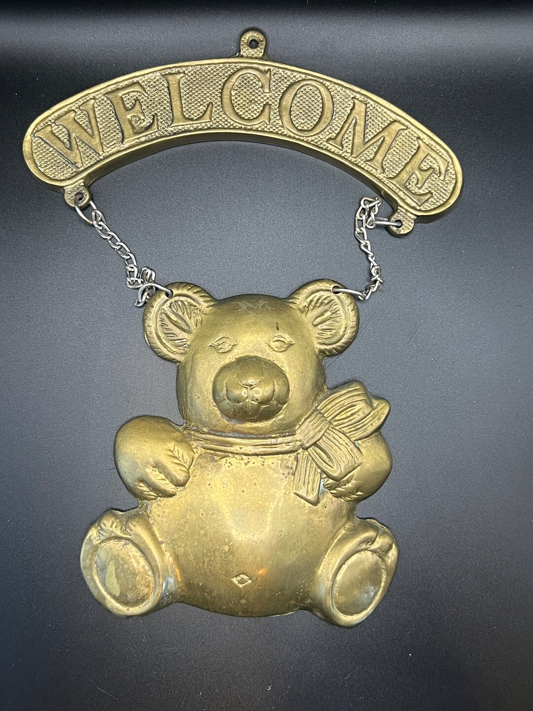 Brass Teddy Bear Welcome Sign - Etsy