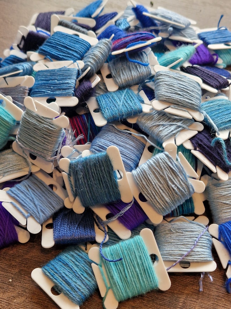 Blue Embroidery Thread Bundle, Fibre Art Bundle, Cross Stitch or Embroidery Thread Set, Hand ...