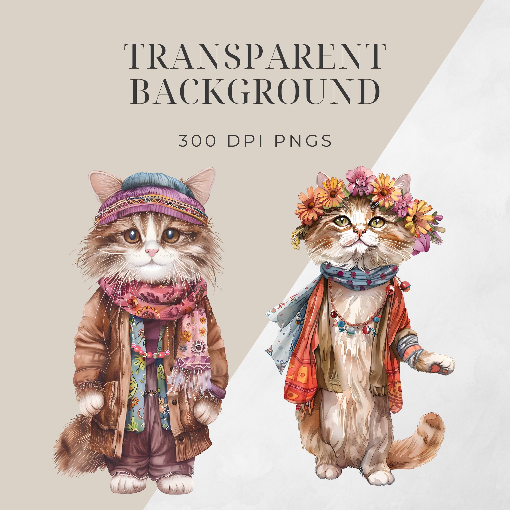 Cute Kitten Watercolor Clipart Funny Cat Clipart, Quirky Hippie Catnip ...