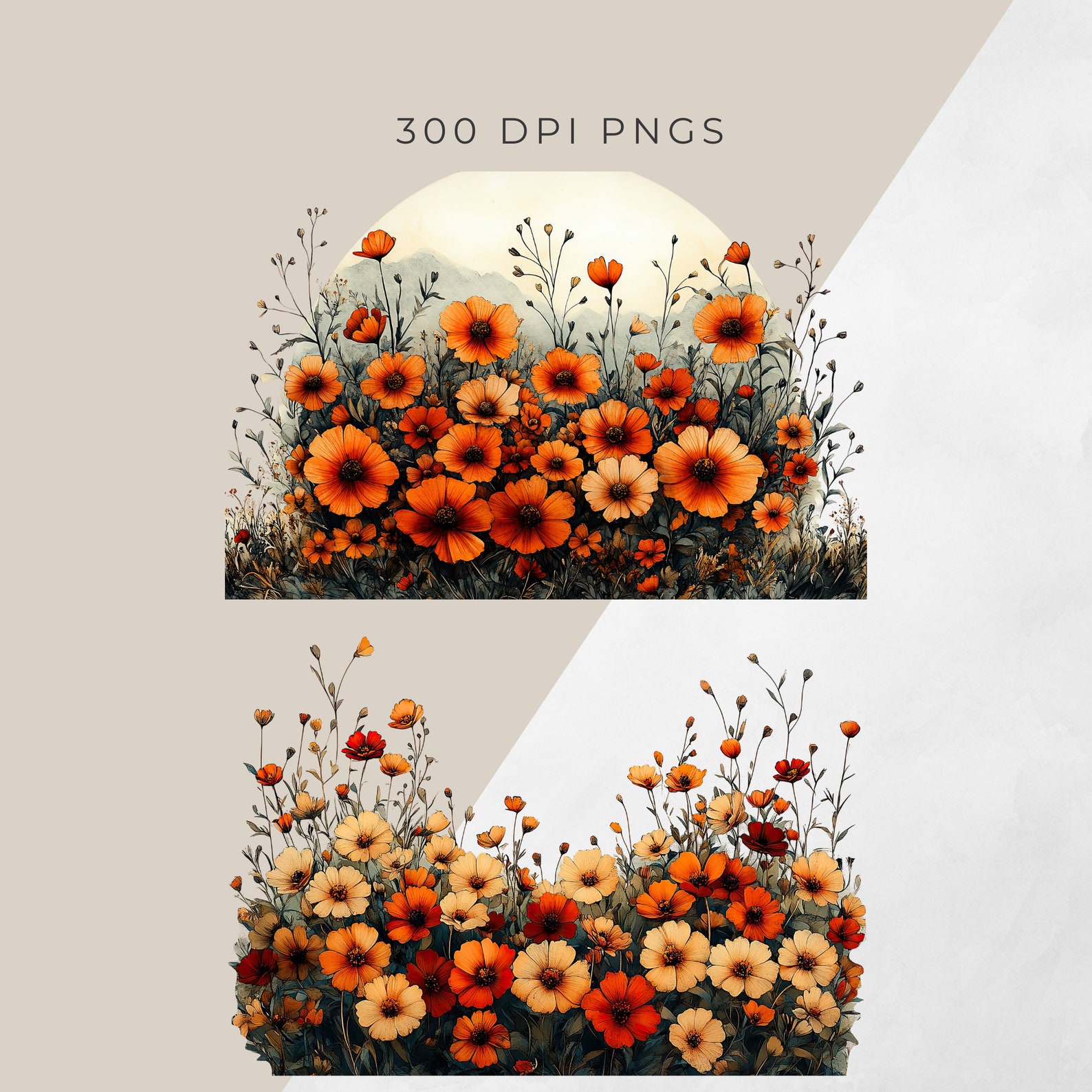 Fall Flower Field Clipart, Autumn Floral Patches Graphics, Border Frame ...