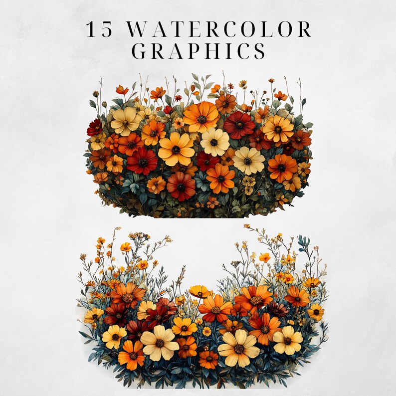 Fall Flower Field Clipart, Autumn Floral Patches Graphics, Border Frame ...