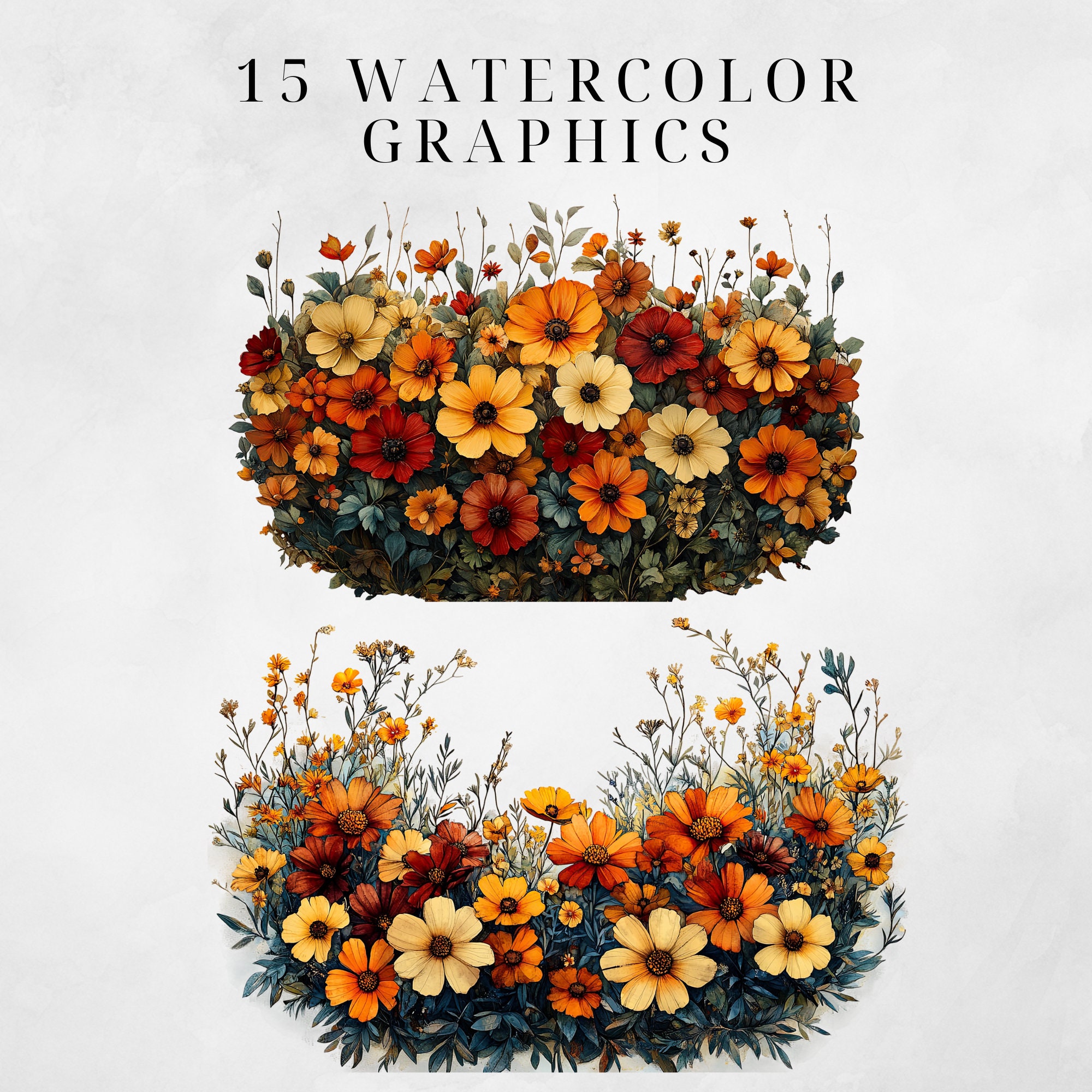 Fall Flower Field Clipart, Autumn Floral Patches Graphics, Border Frame ...