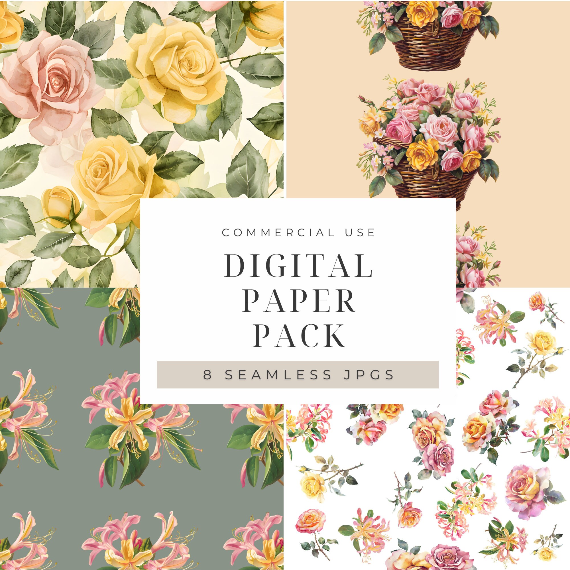 June Birth Flower Seamless Digital Paper, Pink Yellow Floral Gift ...