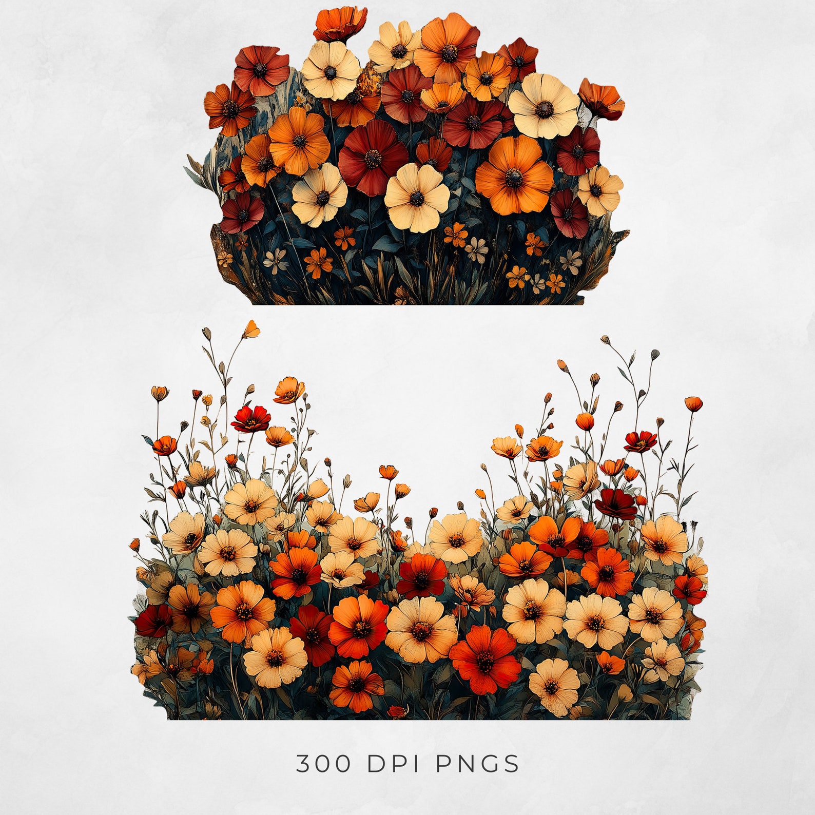 Fall Flower Field Clipart, Autumn Floral Patches Graphics, Border Frame ...
